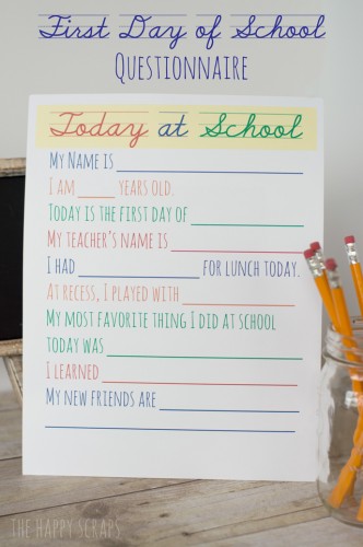 Back To School Questionnaire Printable - The Happy Scraps